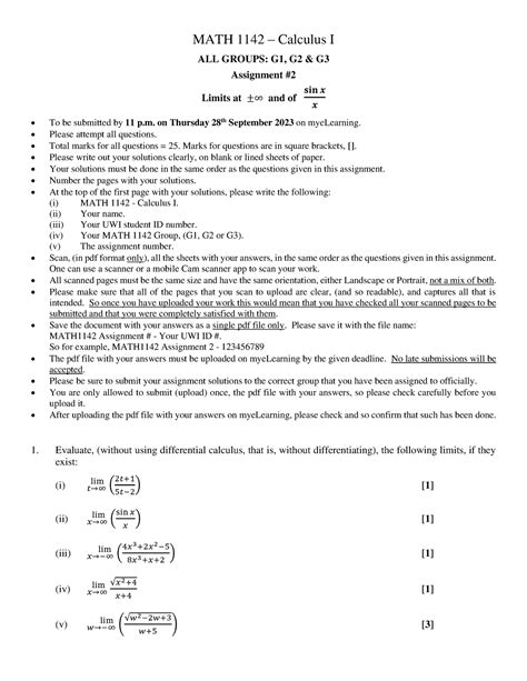 Math 1142 Assignment 2 Math 11 42 Calculus I All Groups G1 G2