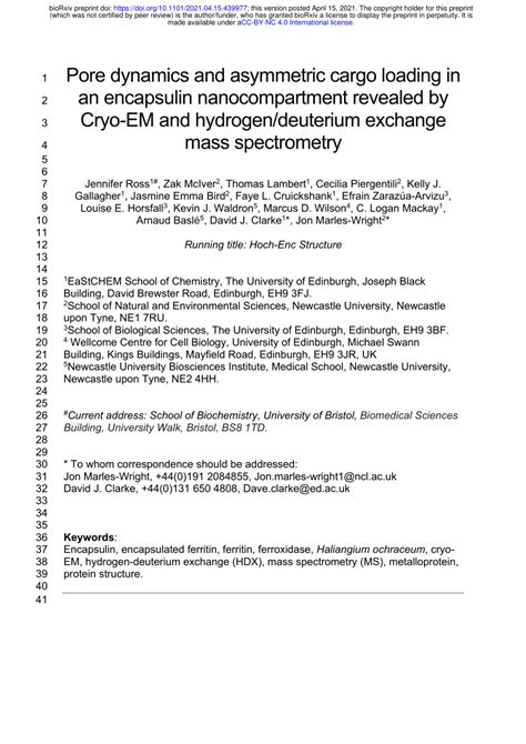 Pdf Pore Dynamics And Asymmetric Cargo Loading In An Encapsulin