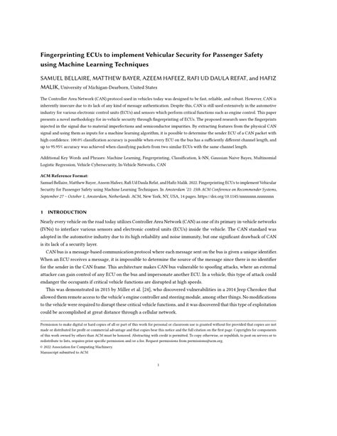 Pdf Fingerprinting Ecus To Implement Vehicular Security For Passenger
