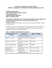 Assignment Descriptive Statistics Data Analysis Plan Template Rtf University Of Maryland