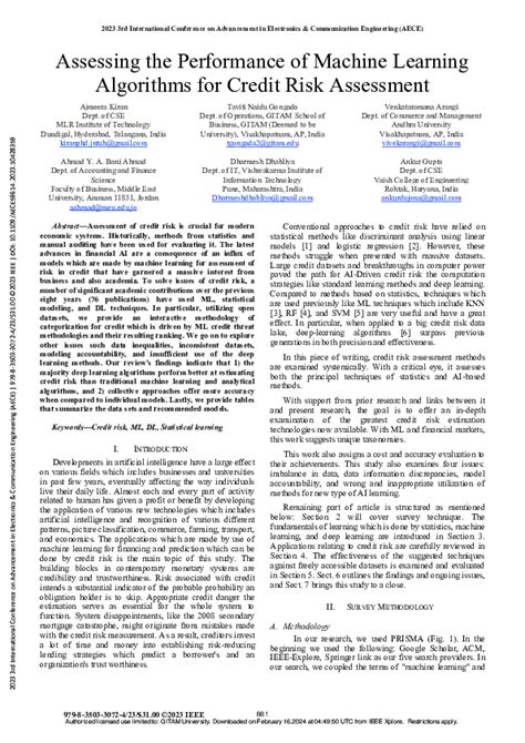 Pdf Assessing The Performance Of Machine Learning Algorithms For Credit Risk Assessment