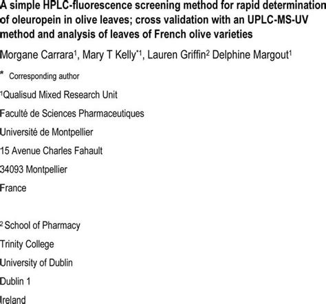 Mary Kelly On Linkedin A Simple Hplc Fluorescence Screening Method For Rapid Determination Of…