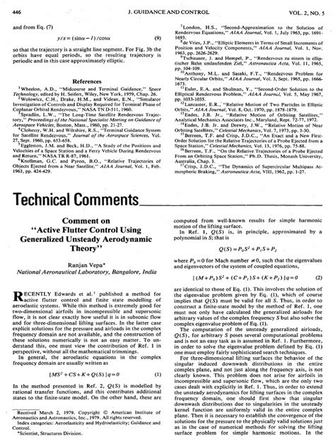 Comment On Active Flutter Control Using Generalized Unsteady Aerodynamic Theory Pdf