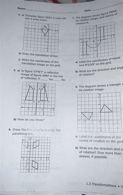 Solved Name Date A ﻿translate Figure Defg 3 ﻿units Leftand
