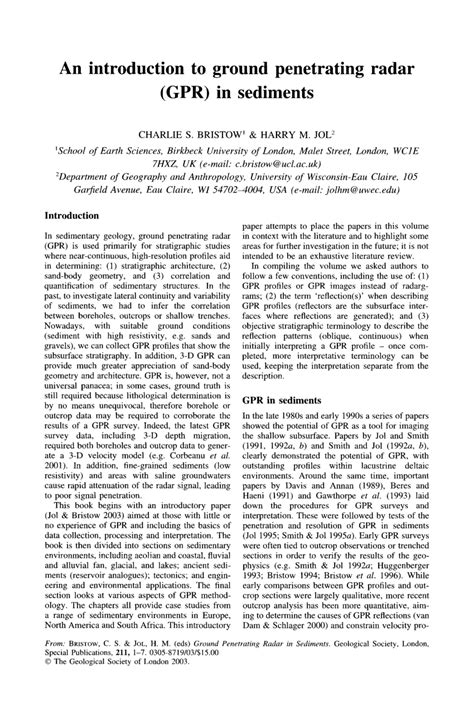 PDF An Introduction To Ground Penetrating Radar GPR In Sediments