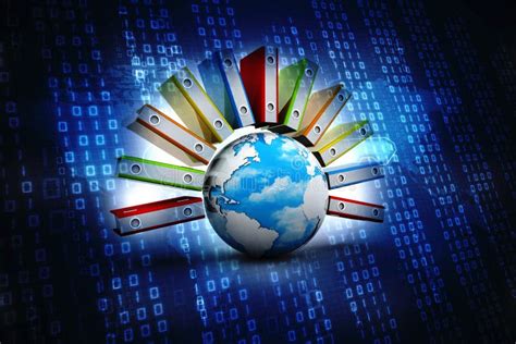 Database Or Archive Concept Laptop And File Cabinet With Ring Binders 3d Stock Illustration