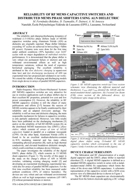 Pdf Reliability Of Rf Mems Capacitive Switches And Distributed Mems Phase Shifters Using Aln