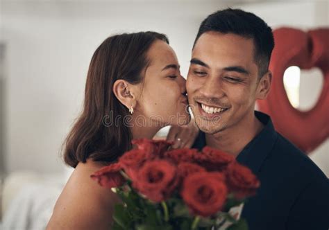 He Always Spoils Me On Valentines Day A Young Woman Kissing Her