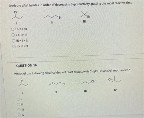 Solved Rank the alkyl halides in order of decreasing SN2 | Chegg.com