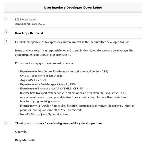 User Interface Developer Cover Letter Velvet Jobs