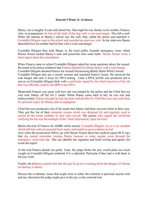 W11 Tute Evidence Tutorial Week 11 Tutorial 9 Week 11 Evidence