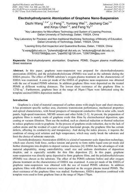 Electrohydrodynamic Atomization Of Graphene Nano Suspension Scientificnet