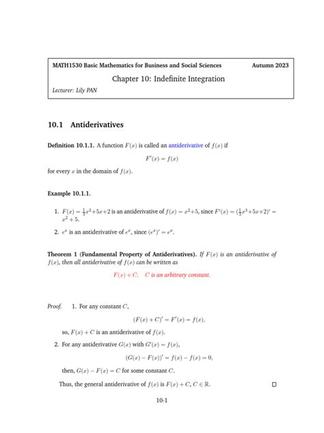 Ch10 Indefinite Integration Pdf Integral Mathematical Concepts