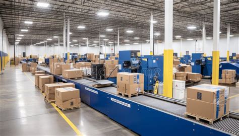 Efficient Conveyor System Transporting Packages In A Busy Warehouse