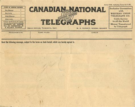 An Old Canadian National Telegraph Paper