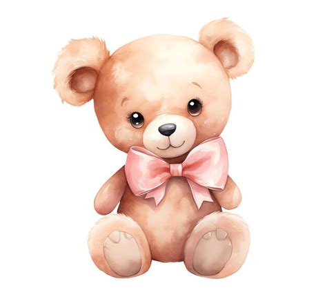 A Drawing Of A Teddy Bear With A Pink Bow On Its Neck Premium Ai