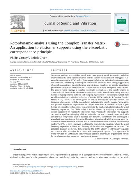 Pdf Rotordynamic Analysis Using The Complex Transfer Matrix