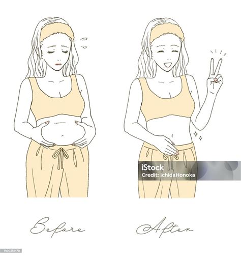 성공적인 배꼽 다이어트를하는 여성의 뷰티 일러스트 레이 션 다이어트에 대한 스톡 벡터 아트 및 기타 이미지 다이어트 전후 여자 Istock