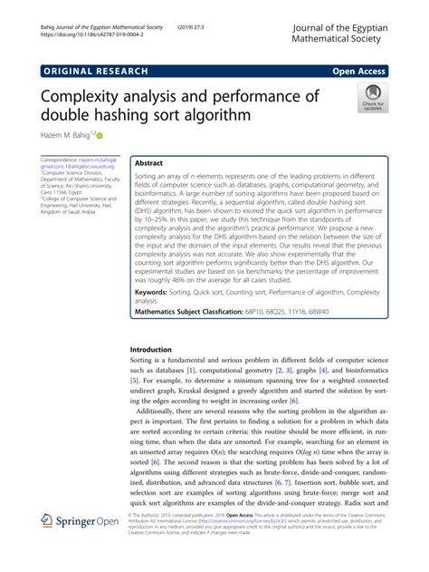 pdf complexity analysis and performance of double hashing sort algorithm