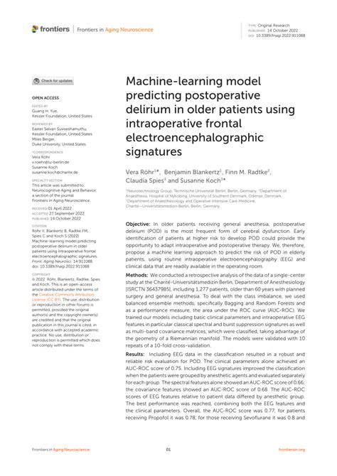 Pdf Machine Learning Model Predicting Postoperative Delirium In Older