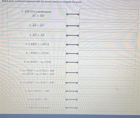 Solved Match Each Numbered Statement With The Correct Reason To Complete The Proof ABCD Is