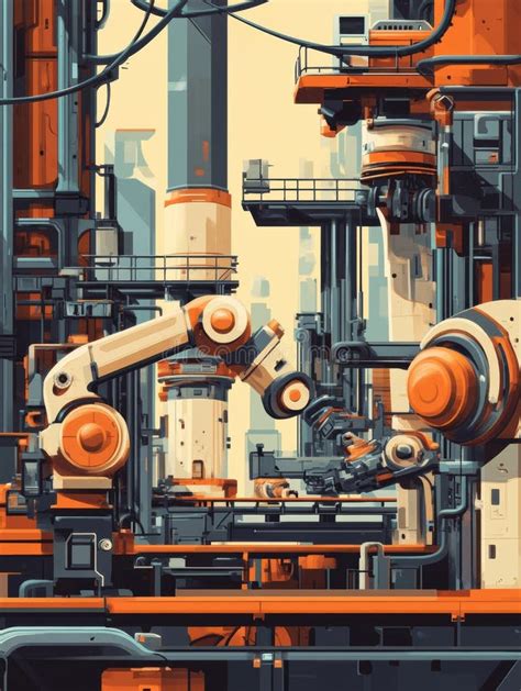 Automated Factory With Robotic Machines And Ai Controls For Efficient Production Processes Stock