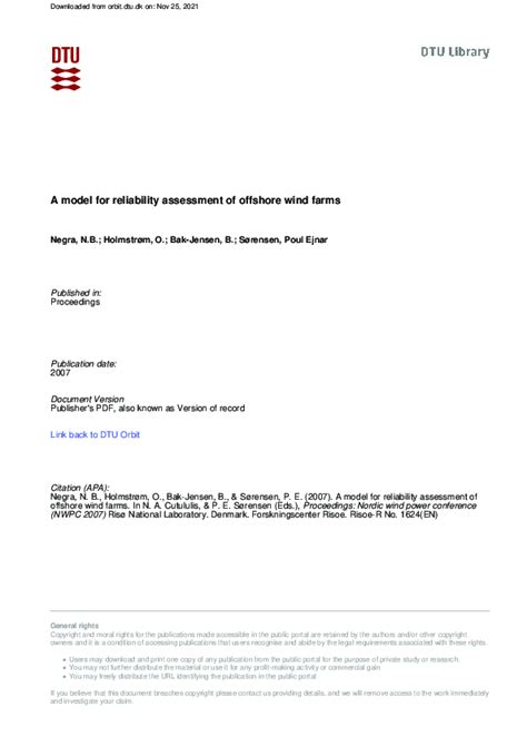 Pdf A Model For Reliability Assessment Of Offshore Wind Farms