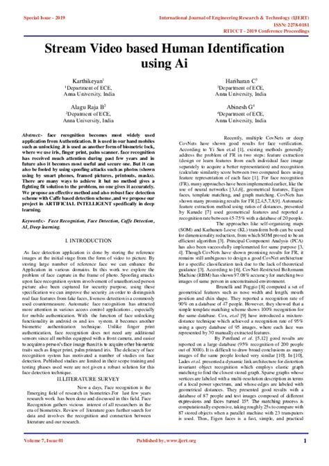 Pdf Ijert Stream Video Based Human Identification Using Ai