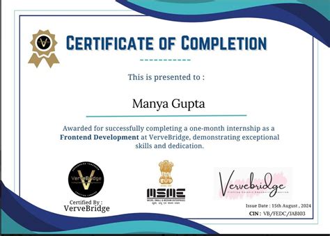 Manya Gupta On Linkedin Vervebridge Internship Frontend