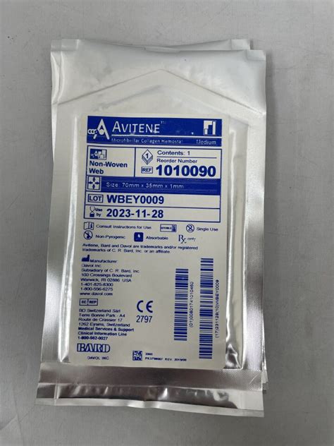 New Bard 1010090 Avitene Microfibrillar Collagen Hemostat Sheet 70mm X