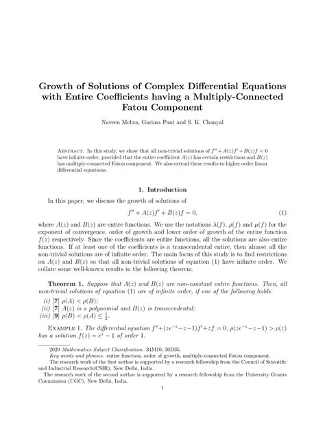 Pdf Growth Of Solutions Of Complex Differential Equations With Entire