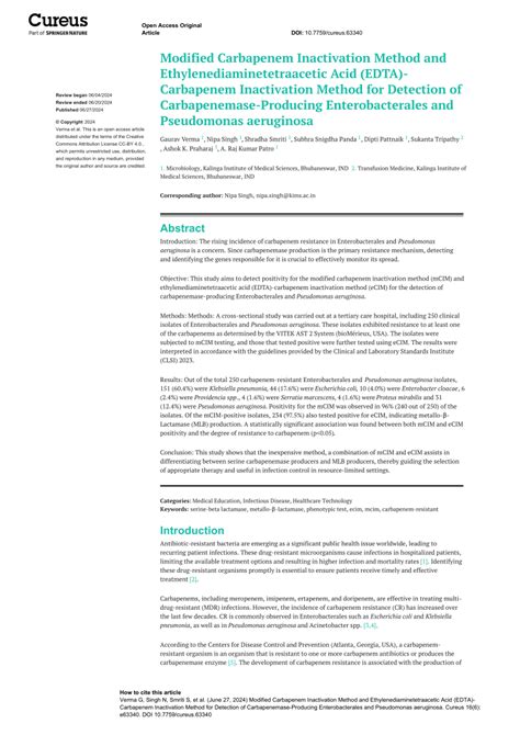 Pdf Modified Carbapenem Inactivation Method And