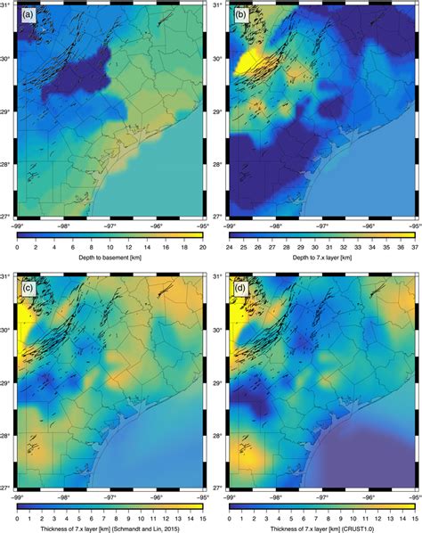 Proxy Maps For A Depth To Basement B Depth To 7x Layer C