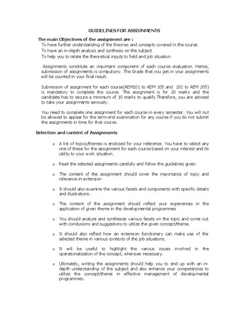 Guidelines For Assignment Guidelines For Assignments The Main Objectives Of The Assignment Are