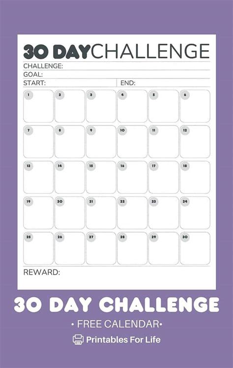 Free 30 Day Challenge Calendar