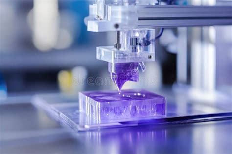 Advanced 3d Printer Creating A Purple Resin Object In A Modern Workshop