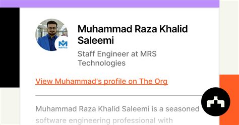 Muhammad Raza Khalid Saleemi Staff Engineer At Mrs Technologies The Org