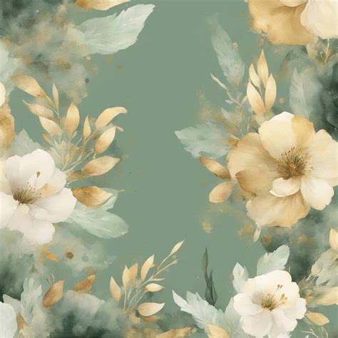 Vintage Floral Background With Sage Green And Gold By Tiffinyms1 On
