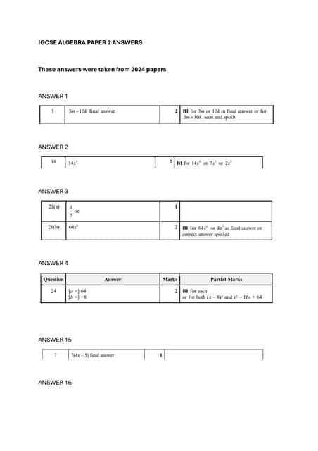 Igcse Algebraic Expressions Paper 2 Answerbook Pdf