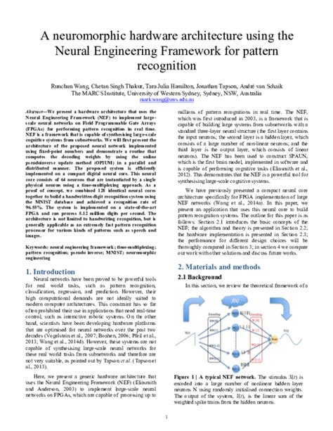 Pdf A Neuromorphic Hardware Architecture Using The Neural Engineering Framework For Pattern