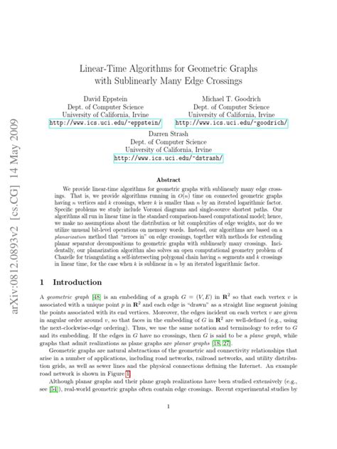 Linear Time Algorithms For Geometric Graphs With Sublinearly Many Edge Crossings Pdf Graph