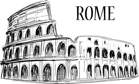 Hand Drawn Illustration Of The Colosseum In Rome Italy