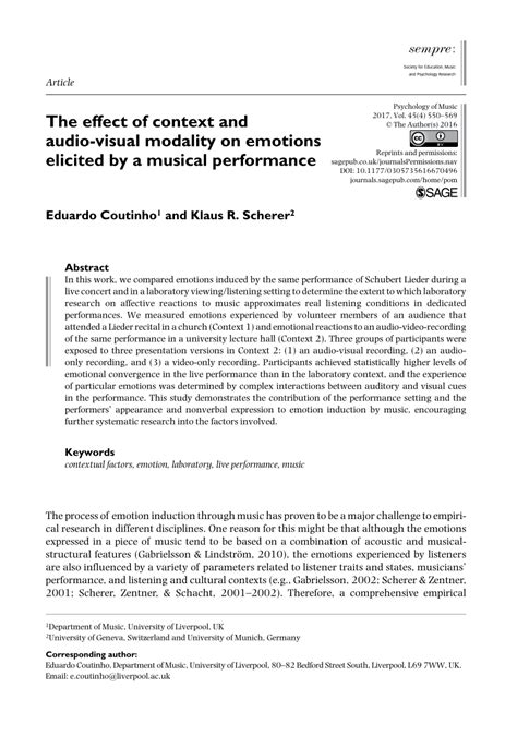 Pdf The Effect Of Context And Audio Visual Modality On Emotions
