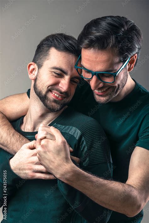 Sexy Young Gay Couple In Love Embracing And Hugging Each Other Stock