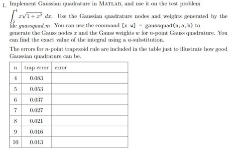 Implement Gaussian Quadrature In MATLAB And Use Chegg