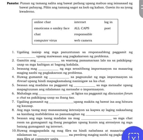 Panuto Punan ng tamang salita ang bawat | StudyX