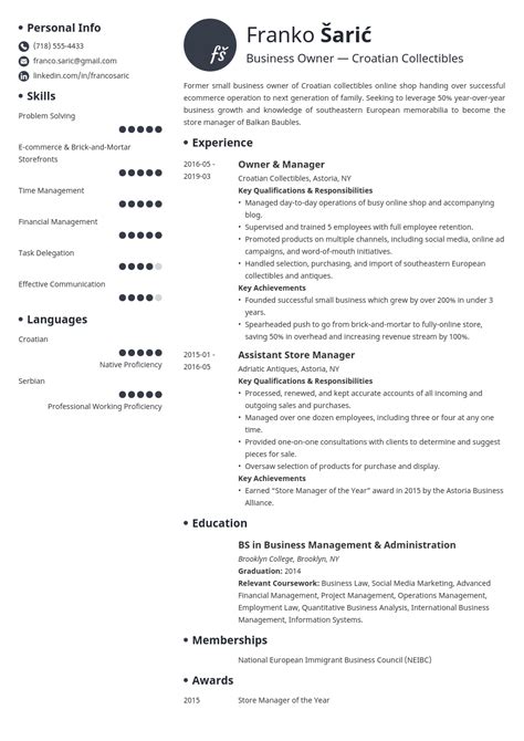 Business Owner Resume Samples Template And Guide
