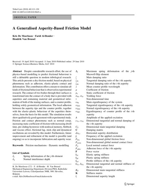Pdf A Generalised Asperity Based Friction Model