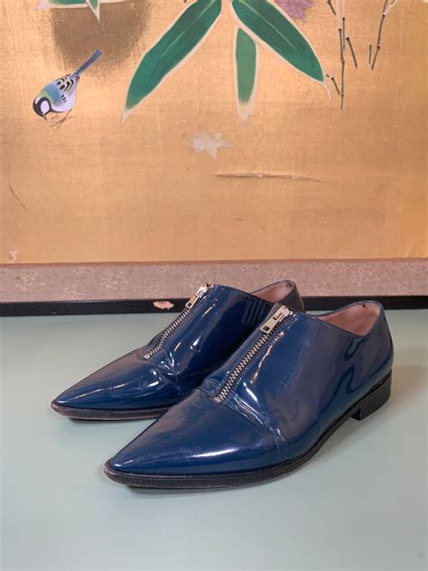 Marni Patent Leather Front Zip Pointed Toe Flats Etsy