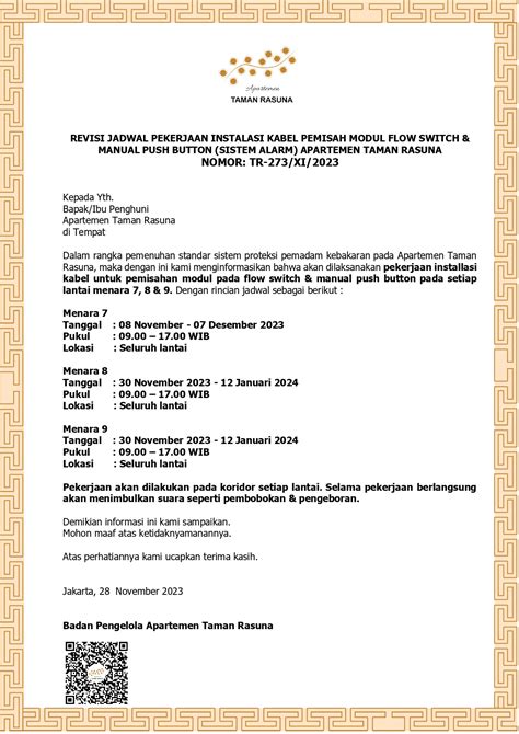 Revisi Jadwal Pekerjaan Instalasi Kabel Pemisah Modul Flow Switch And Manual Push Button Sistem